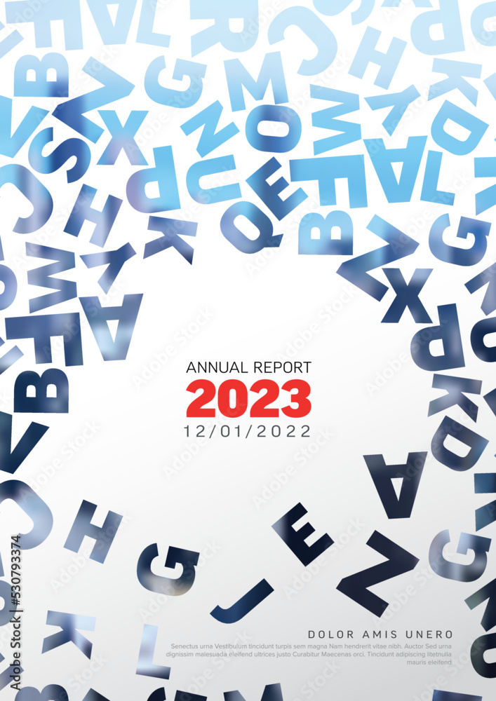 Light annual report front cover page template with photo and letters ...