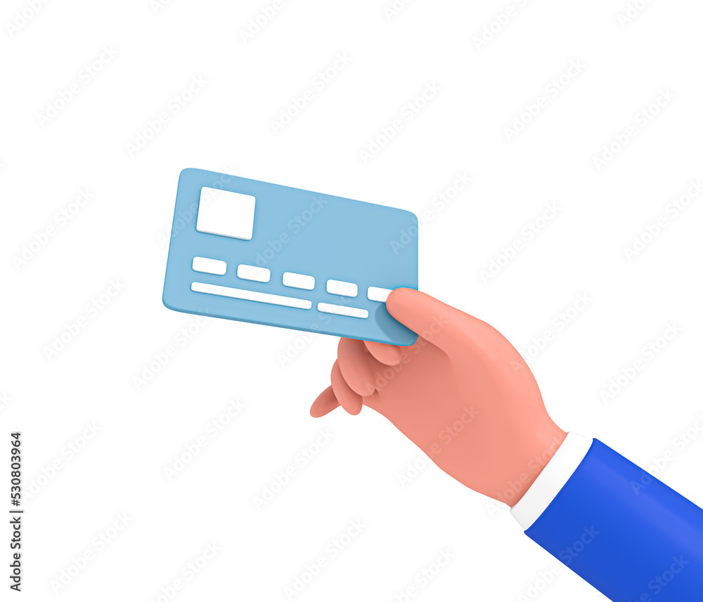 Hand holding credit card for payment in 3d icon. Credit and Debit card ...