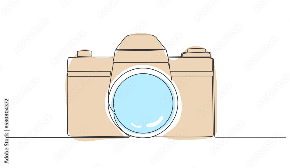 single line drawing of single-lens reflex camera isolated on white ...
