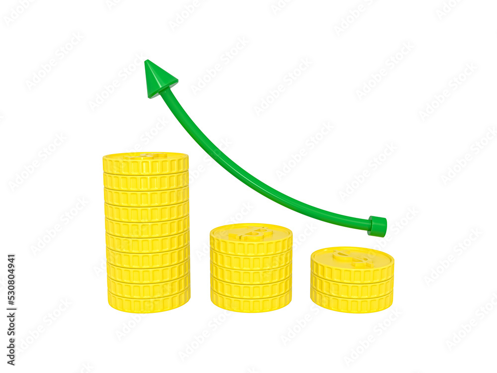 Profit increase graph, investment growth graphic. Coins and arrow ...