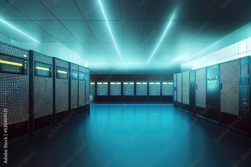 Raster illustration of data center. Storage, server room, electronic ...