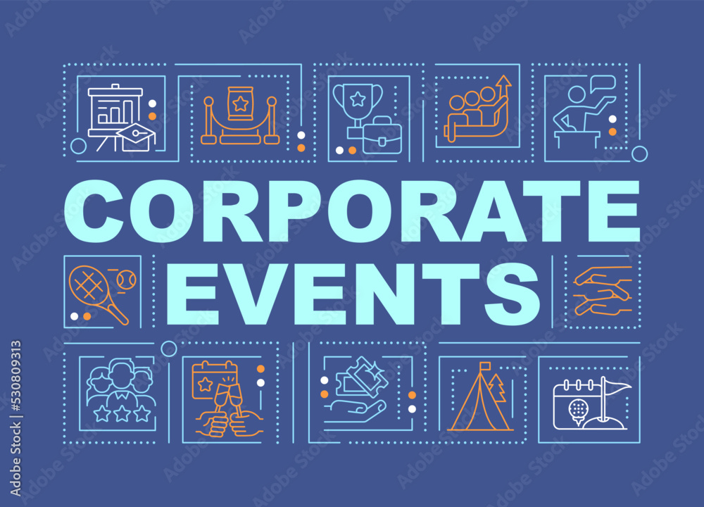 Corporate events word concepts dark blue banner. Business meetings ...