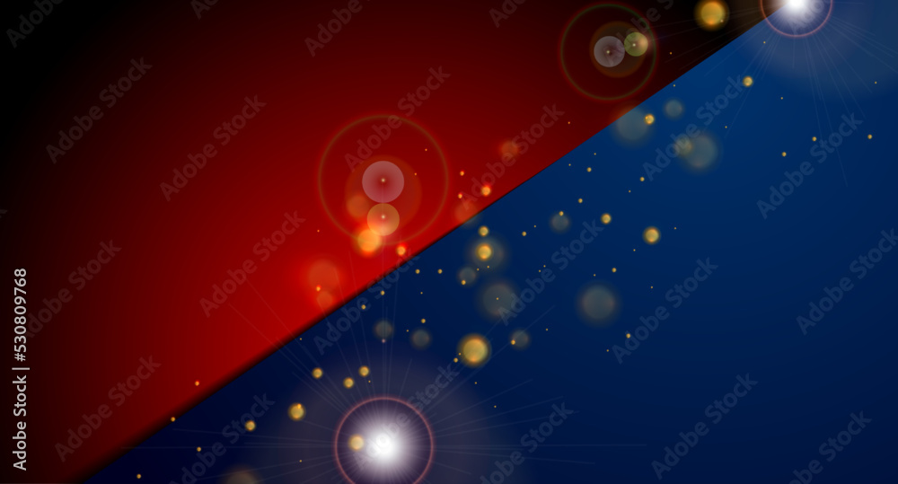 Abstract red and blue background with golden bokeh lights. Vector ...
