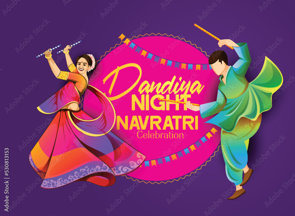 Illustration of couple playing Garba and Dandiya night in Navratri ...