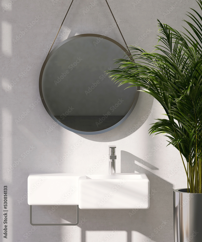 Realistic 3D render white hygiene wall hung ceramic wash basin sink in ...