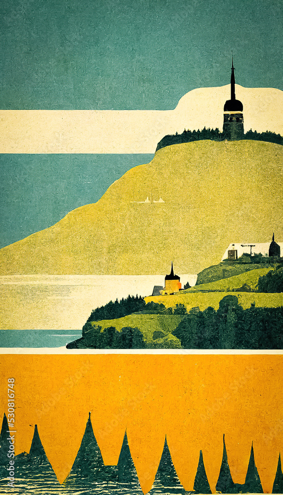 Vintage and tourist poster on the Jura, this mountain of France, with ...