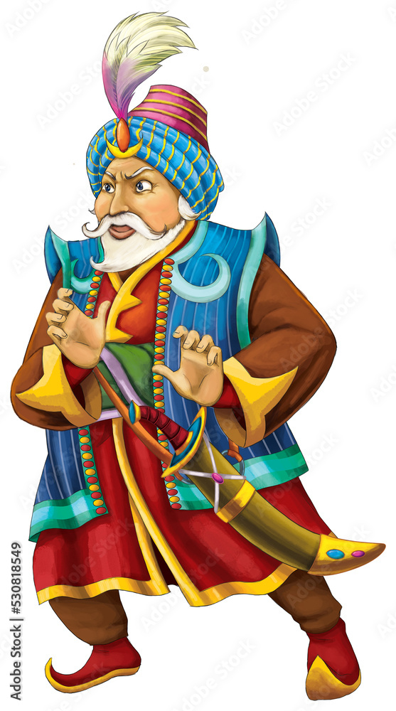 cartoon scene with arabian knight or prince isolated illustration for ...