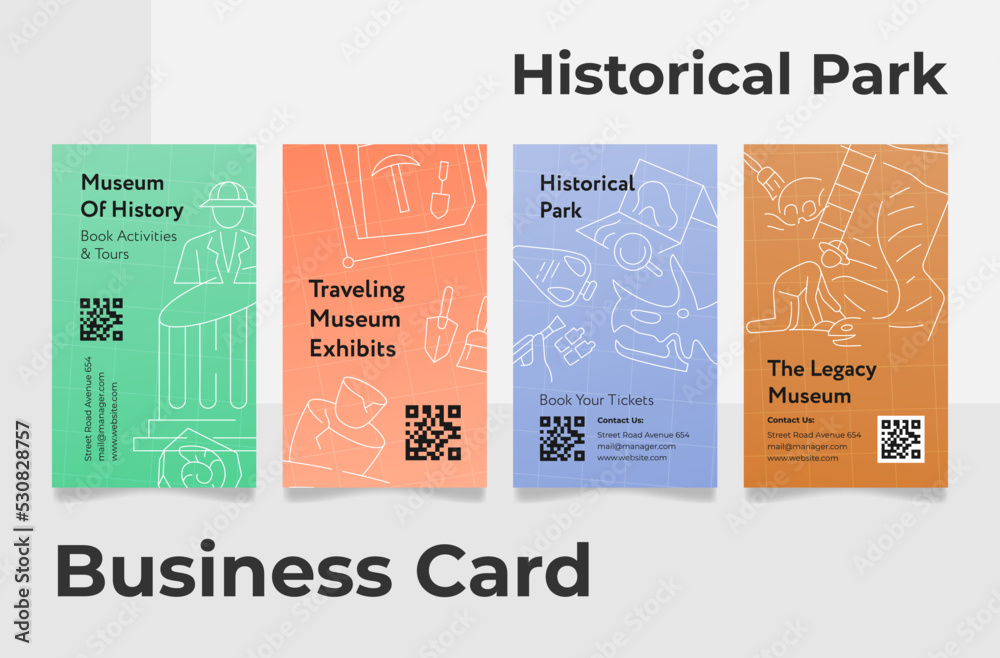 Historical park museum of history business card set vector illustration ...