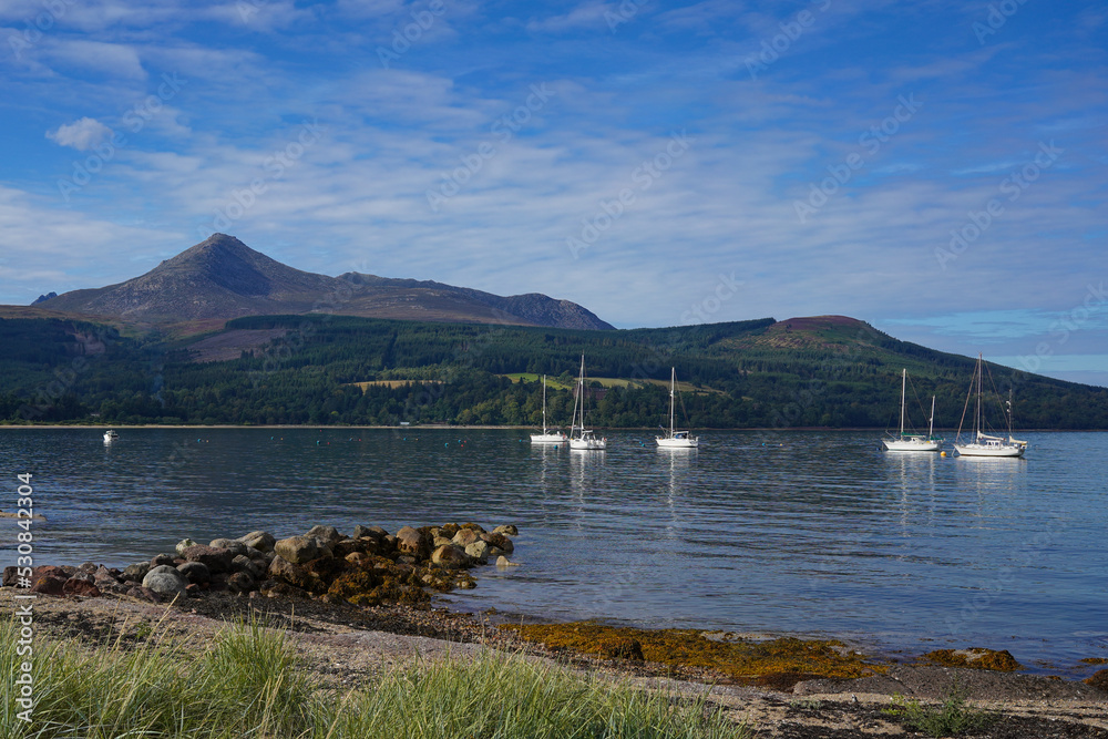 Goat Fell mountain on the Isle of Arran. Goatfell is the highest point ...