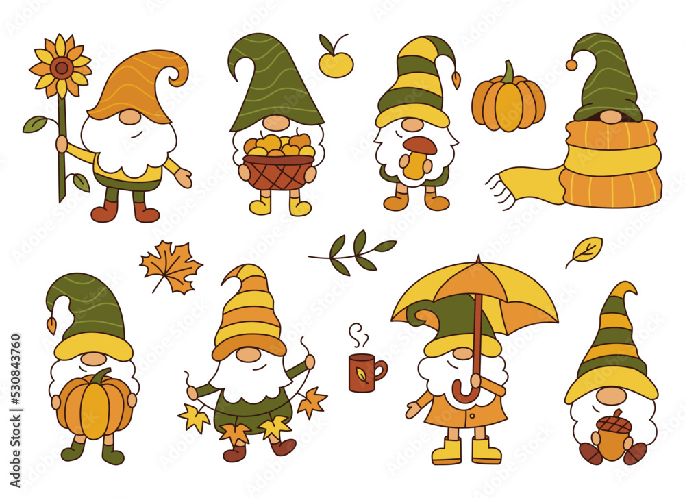 Cute autumn gnomes set. Perfect for cards, invitations and seasonal ...