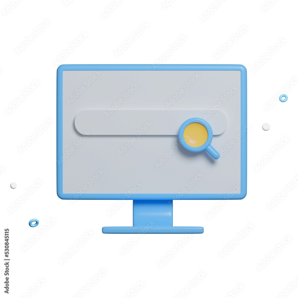 Computer monitor with blank search bar isolated on blue background ...