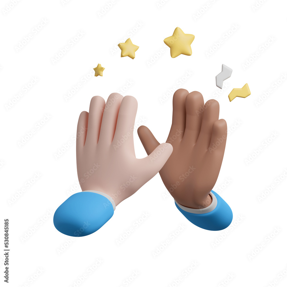 3D Cartoon diversity two Hands giving a High Five. Teamwork concept ...