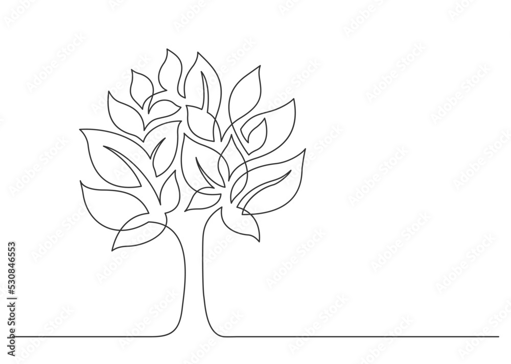 Continuous line drawing of tree on white background. Beautyfull tree ...