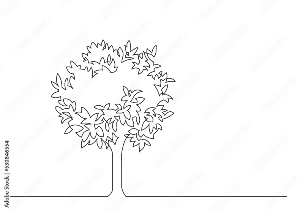 Continuous line drawing of tree on white background. Beautyfull bush ...