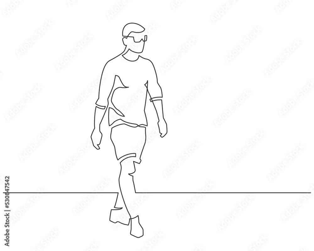 Continuous line drawing of lonely walking man. Vector illustration ...