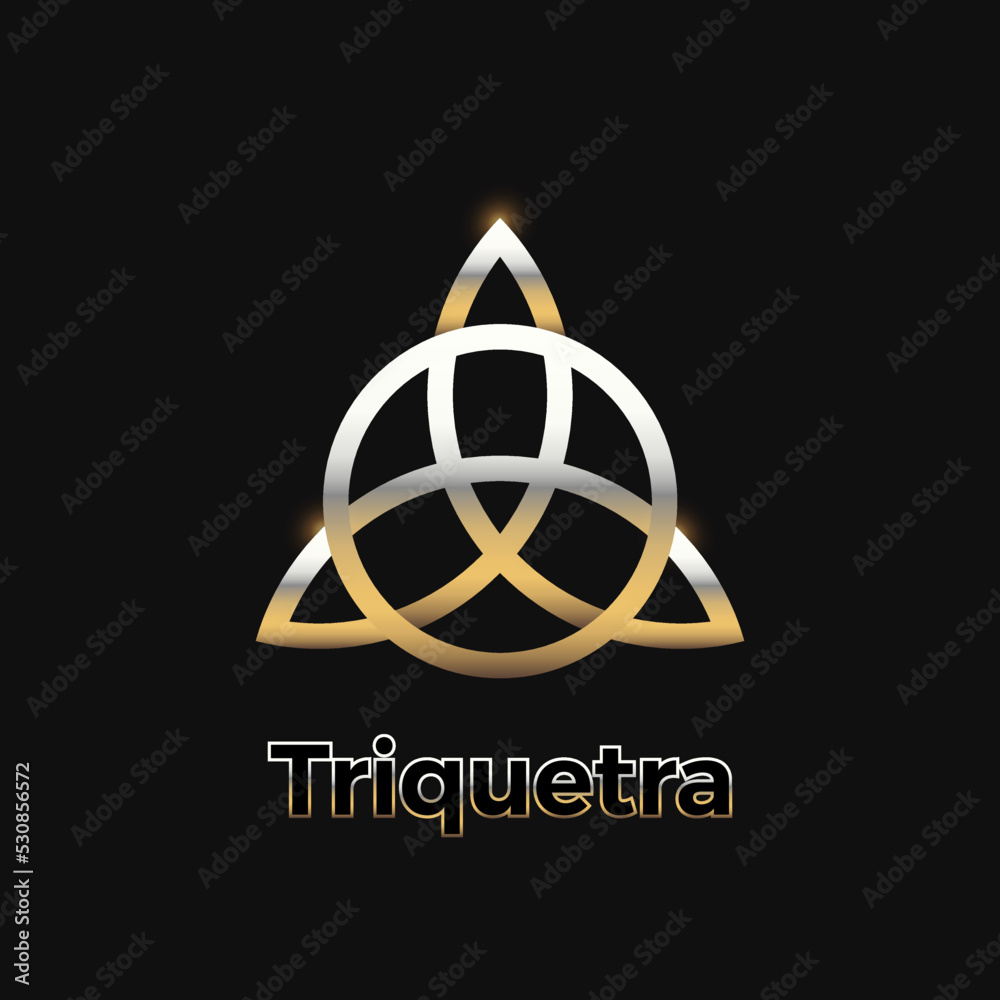 Gold triquetra logo design vector and symbol with black background ...