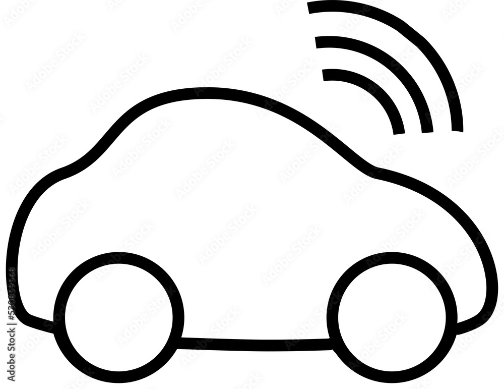 Isolated icon of a wireless connected autonomous car. Concept of wifi ...
