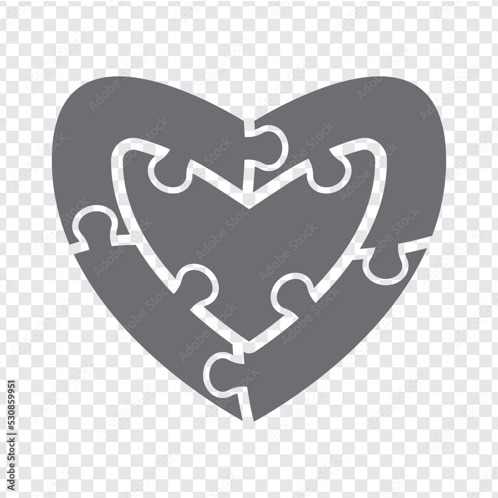 Simple icon of heart puzzle in grey. Simple icon puzzle of four ...