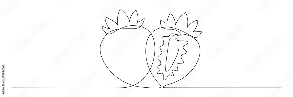 Strawberry continuous one line drawing. Hand drawn linear strawberries ...
