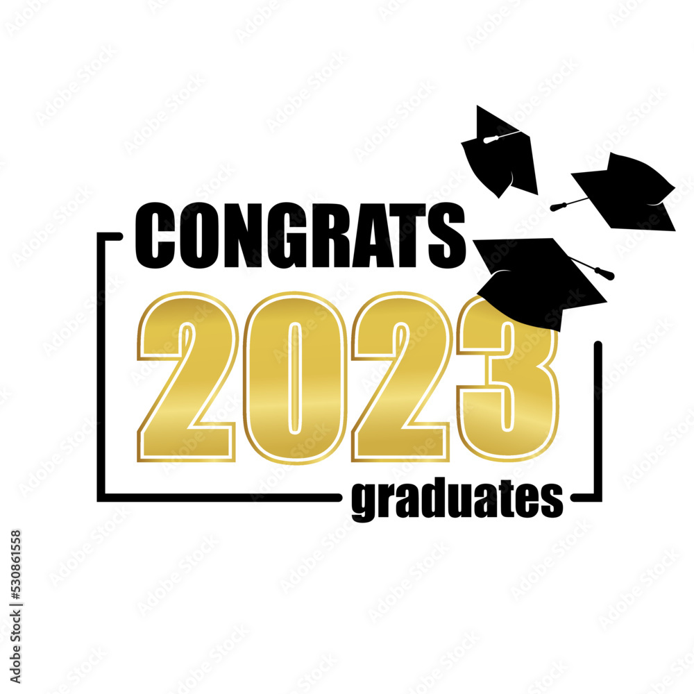 Class of 2023. Gold number with black education academic cap on white ...