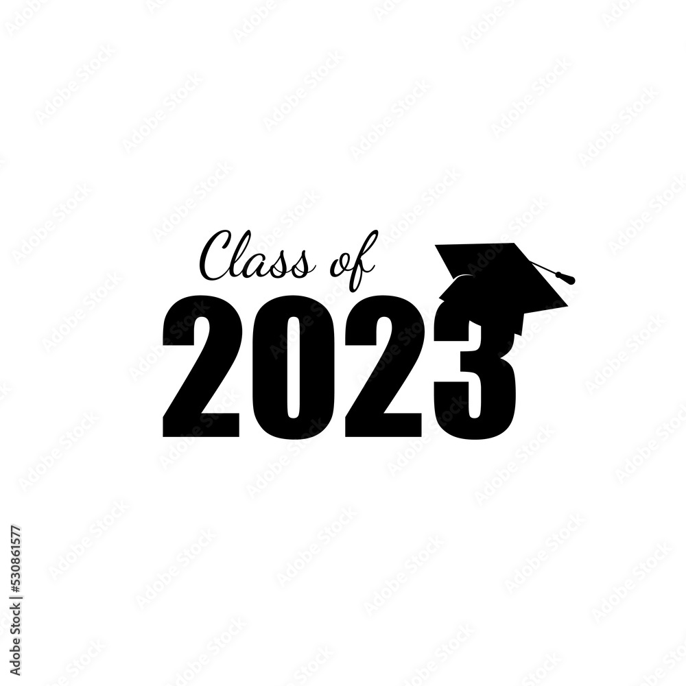Class of 2023. Black number with education academic caps. Template for ...