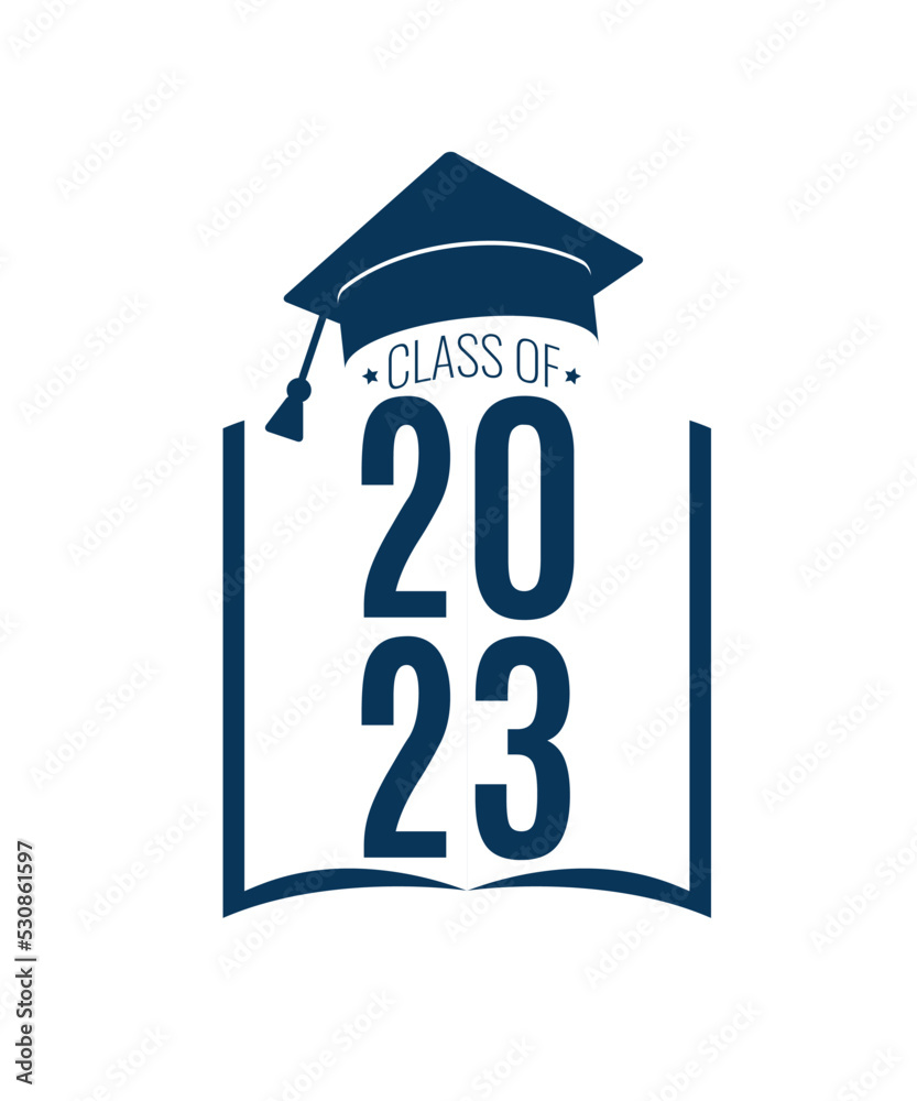 Class of 2023 holiday. Blue number, education academic cap and open ...