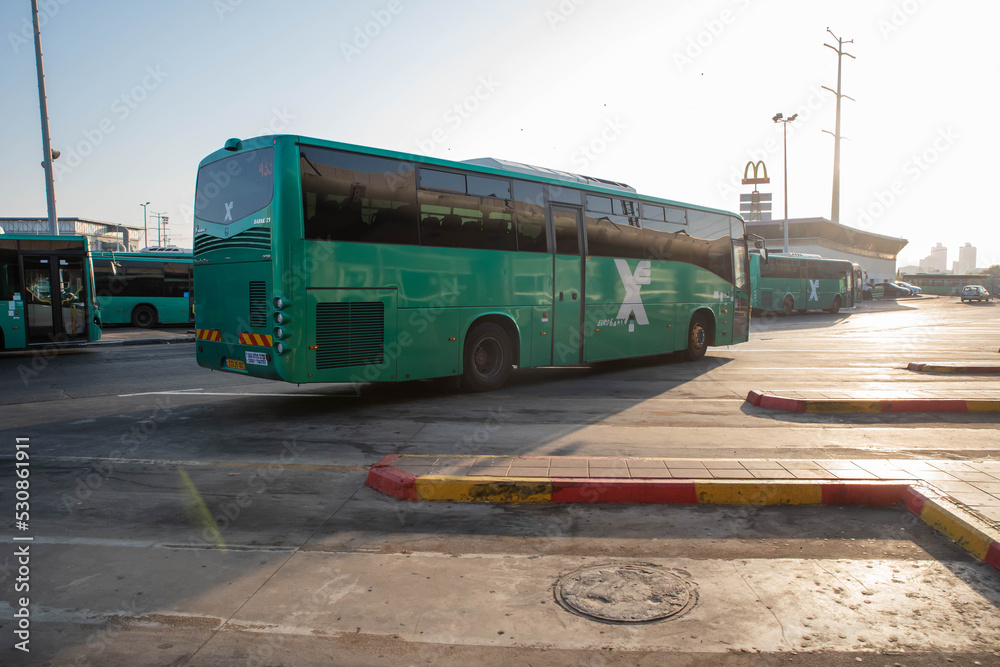 Rishon Lezion / Israel – 09.14.2022. Israel Green Autobus Egged company ...
