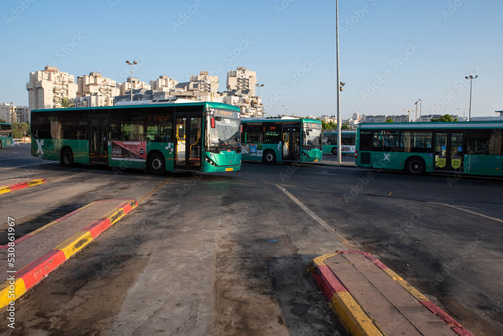 Rishon Lezion / Israel – 09.14.2022. Israel Green Autobus Egged company ...
