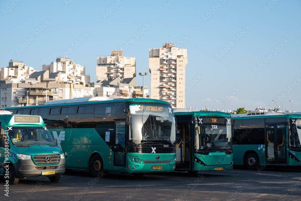 Rishon Lezion / Israel – 09.14.2022. Israel Green Autobus Egged company ...