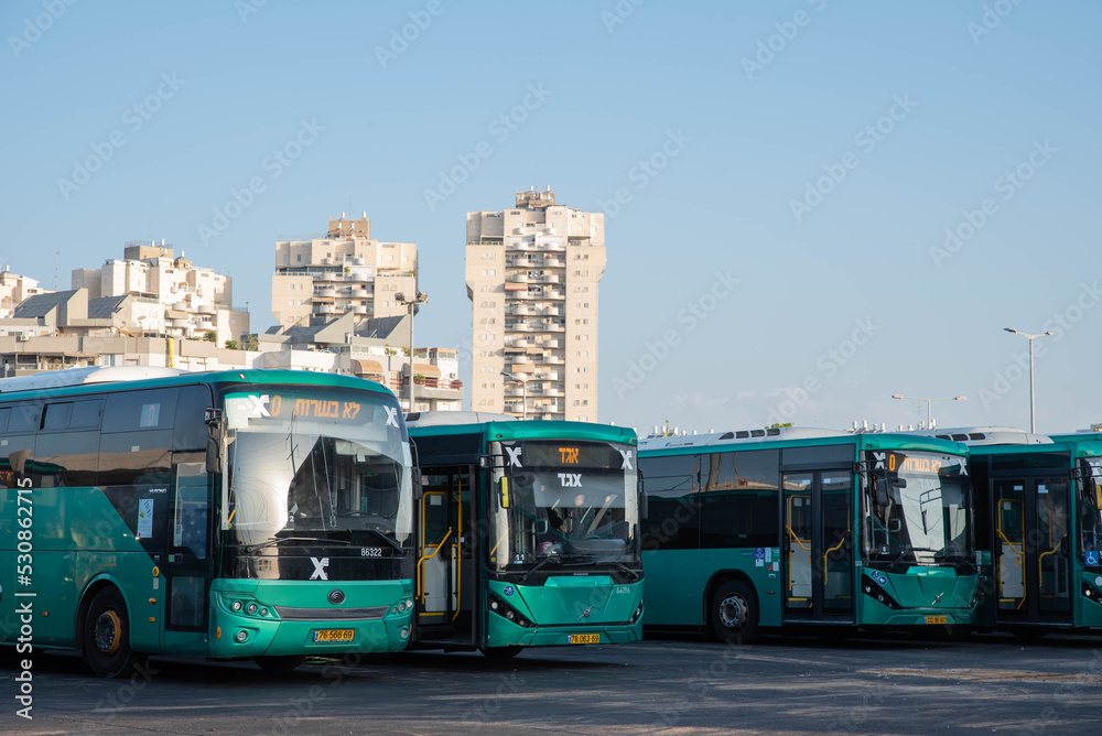 Rishon Lezion / Israel – 09.14.2022. Israel Green Autobus Egged company ...