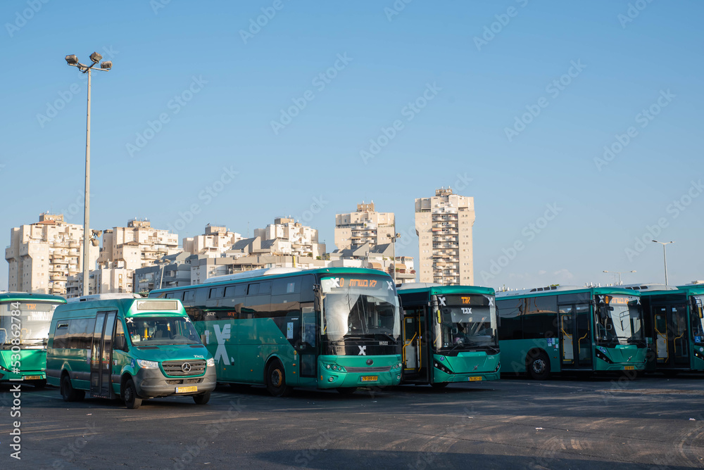 Rishon Lezion / Israel – 09.14.2022. Israel Green Autobus Egged company ...