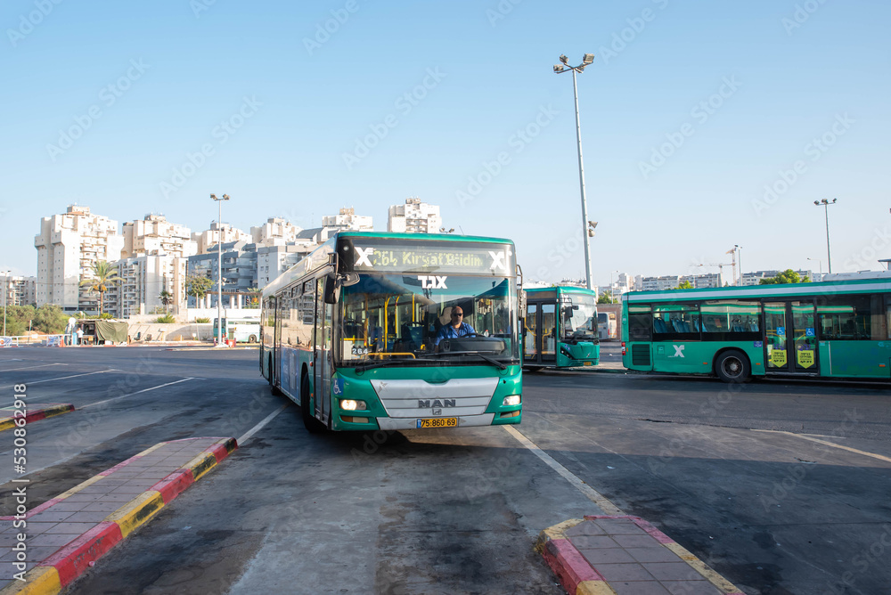 Rishon Lezion / Israel – 09.14.2022. Israel Green Autobus Egged company ...