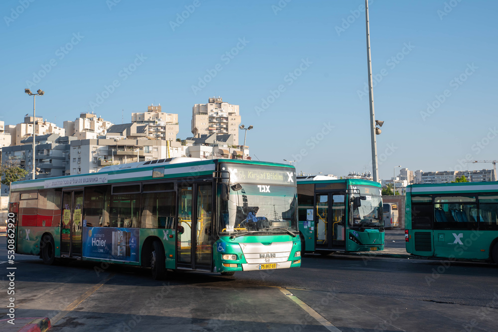 Rishon Lezion / Israel – 09.14.2022. Israel Green Autobus Egged company ...