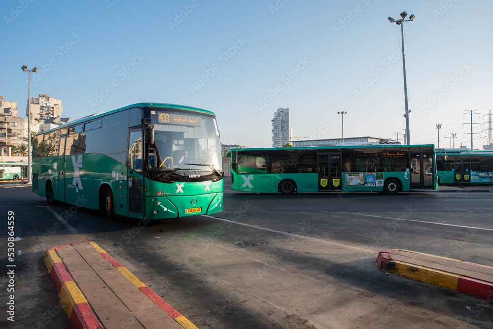 Rishon Lezion / Israel – 09.14.2022. Israel Green Autobus Egged company ...