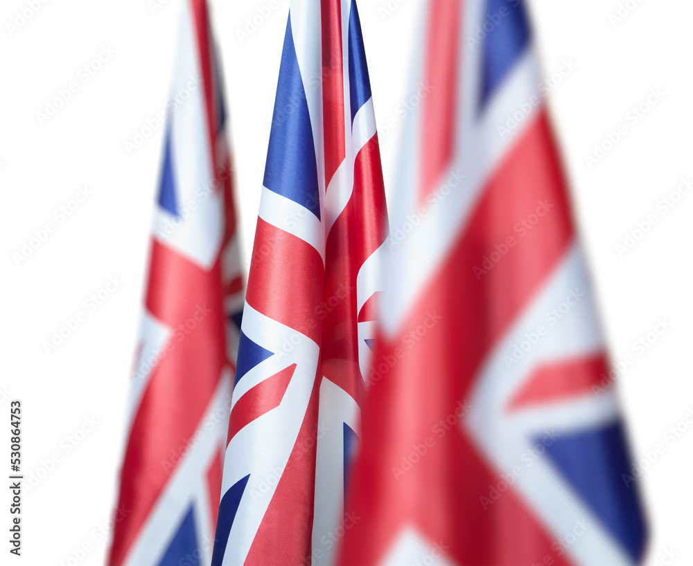 National flags of the United Kingdom on a flagpole on a transparent ...