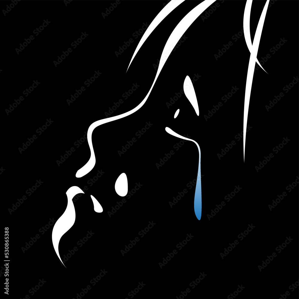 vector black and white image light and shadow face of a child with a ...