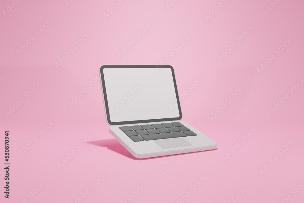 3D Rendering Safety concept. Technology minimal computer, laptop ...