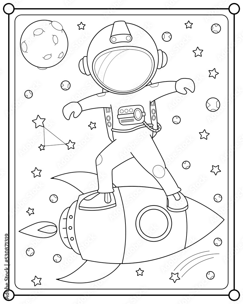 Astronaut with rocket in space suitable for children's coloring page ...