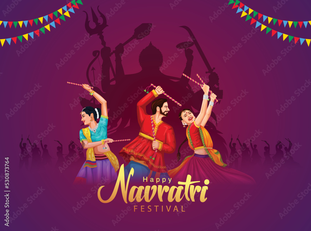 Garba Night poster for Navratri Dussehra festival of India. vector ...