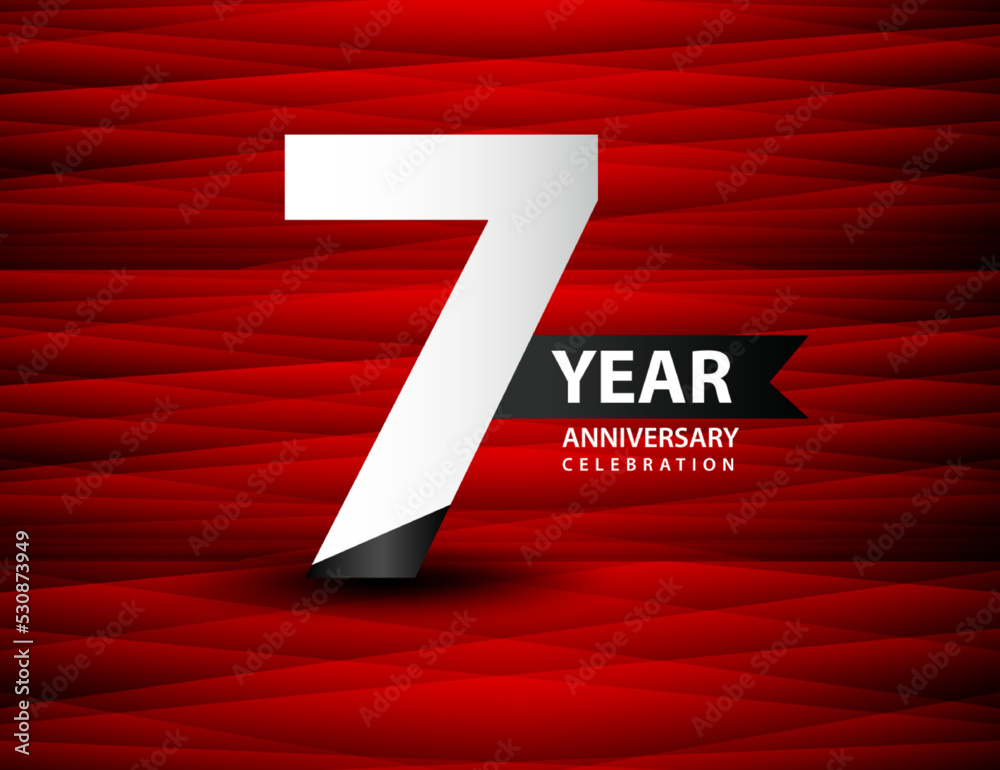 7 Year Anniversary Celebration Logo Vector On Red Background, 7 Number ...