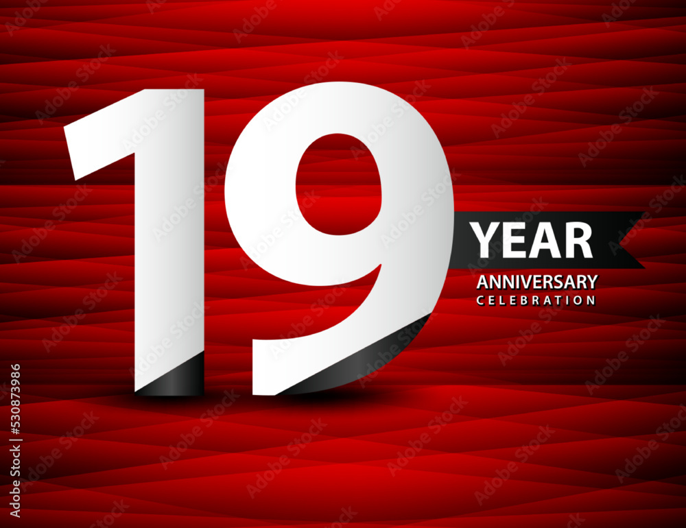 19 Year Anniversary Celebration Logo Vector On Red Background, 19 ...