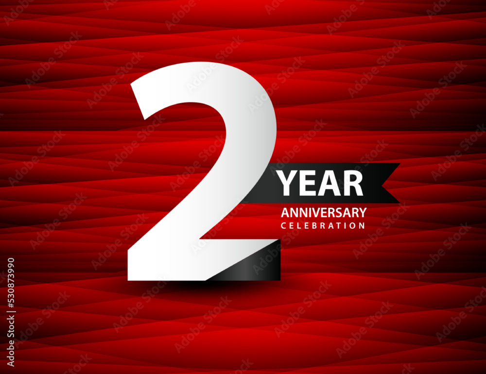 2 Year Anniversary Celebration Logo Vector On Red Background, 2 Number ...
