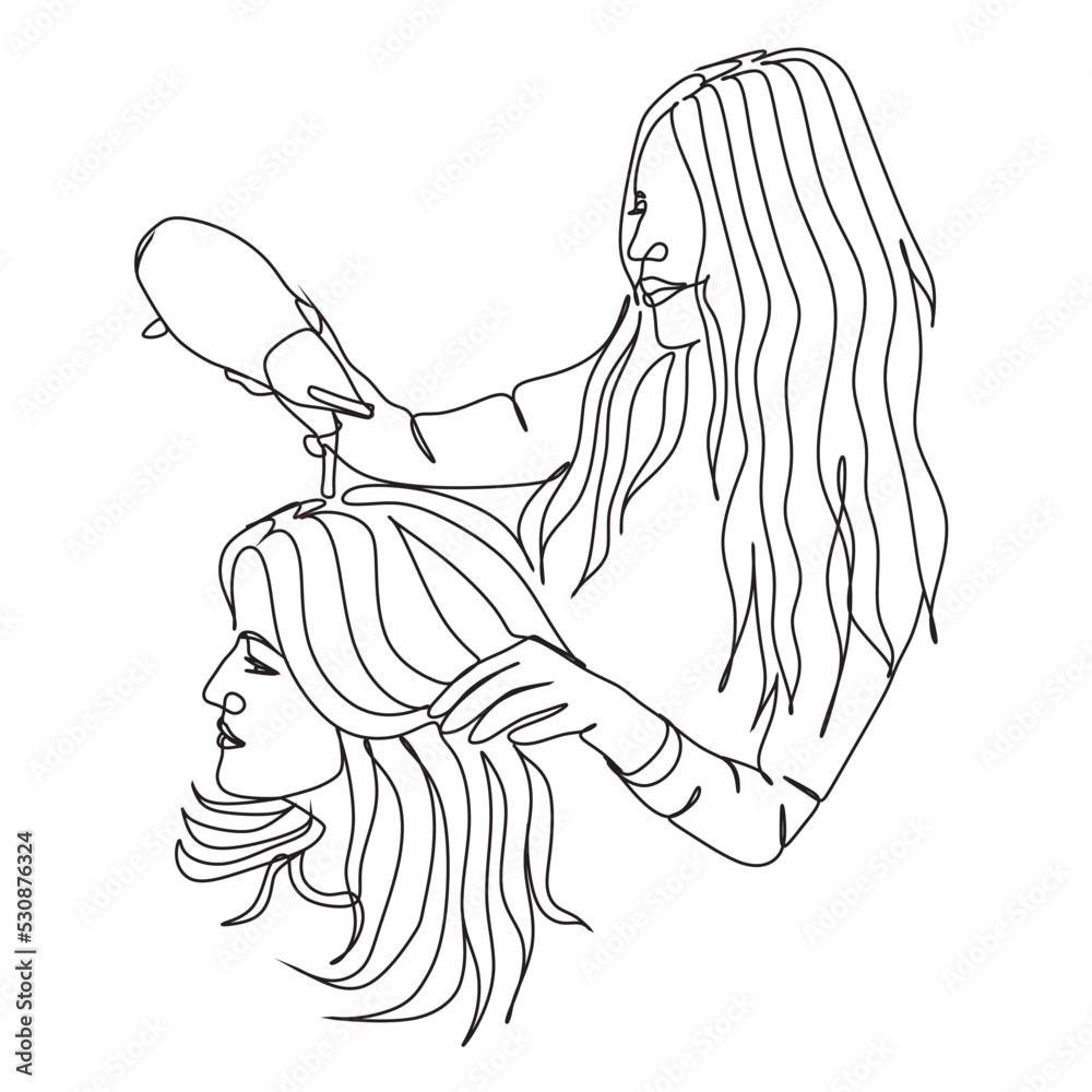 Continuous line drawing of professional hairdresser. A hairdresser ...