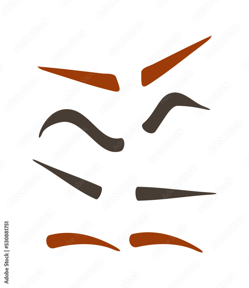 Comic brow expression set isolated vector illustration. Funny emoji ...