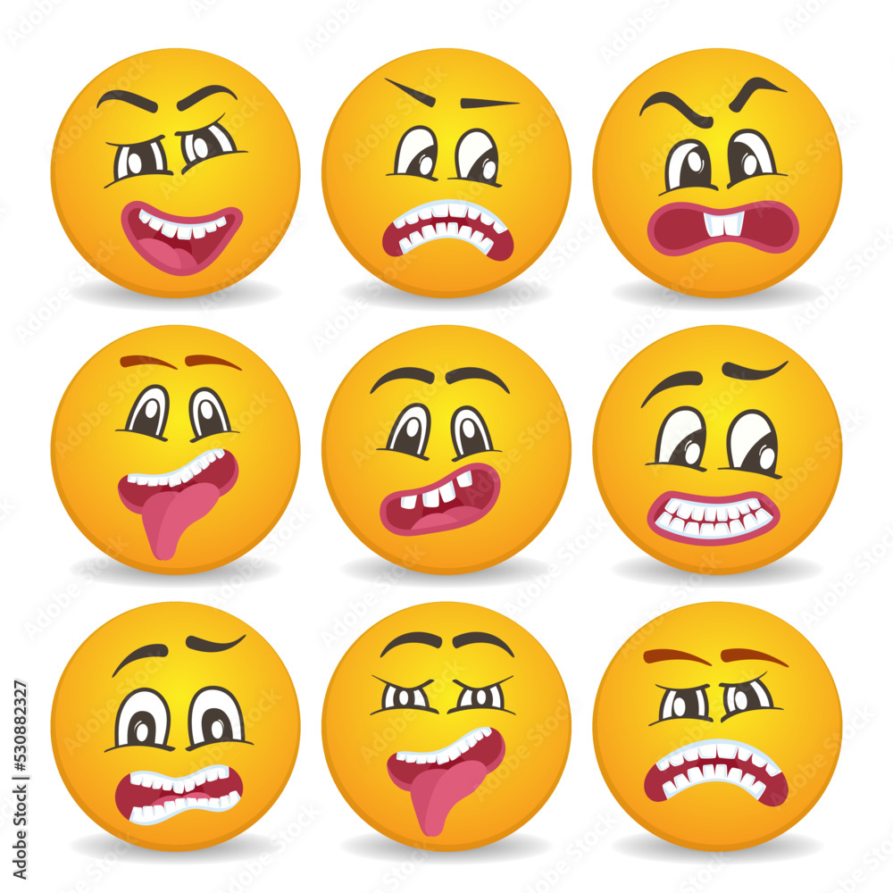 Cute smiley faces with different facial expressions. Emoticon cartoon ...