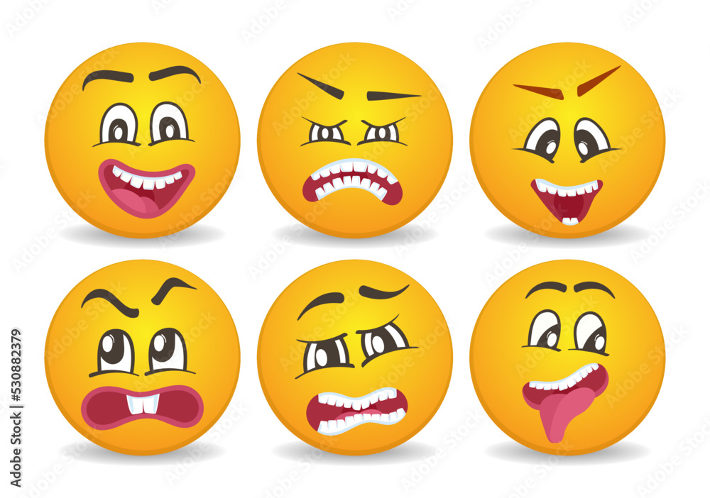Smileys with different face expression stuck. Happiness, anger, joy ...