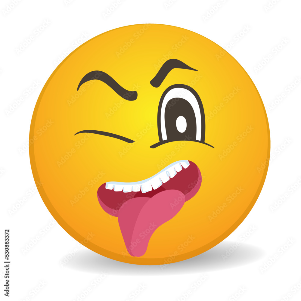 Mischievous 3d round yellow smiley face vector icon. Funny facial expression emoji, cute comic ...