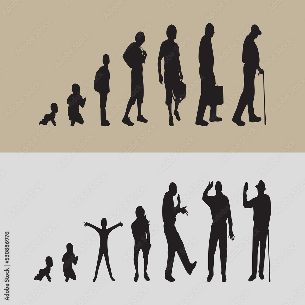 All ages men and women flat icon. generations people. stages of ...