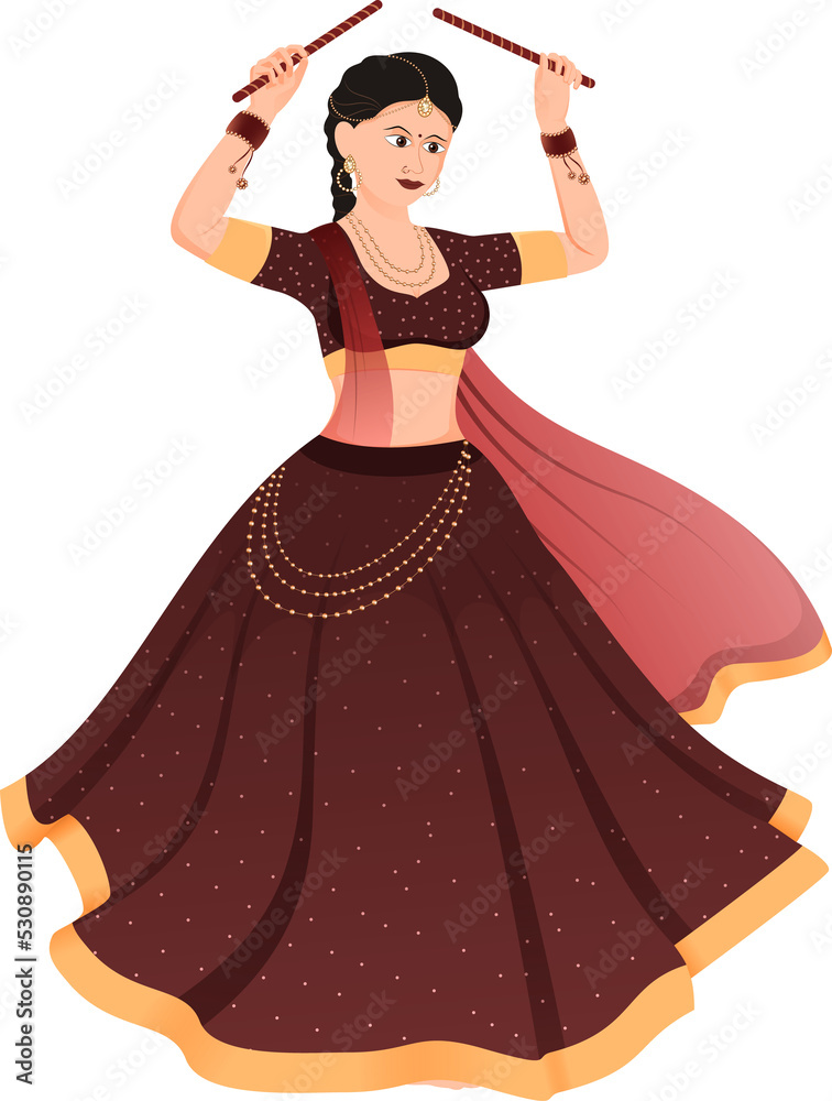 dandiya night character illustration, traditionally dressed dandiya ...