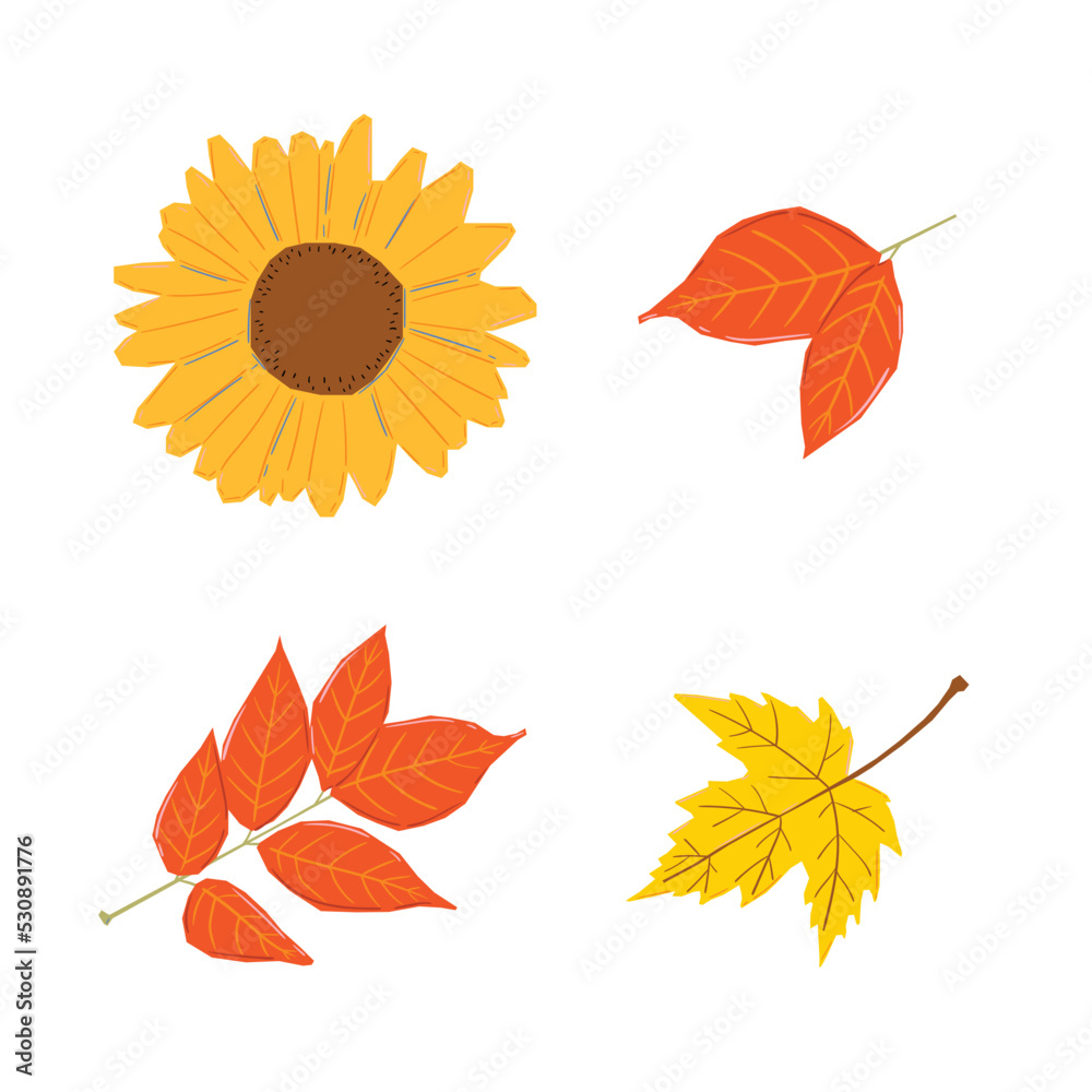 Autumn leaves set, isolated on white background. Simple cartoon flat ...